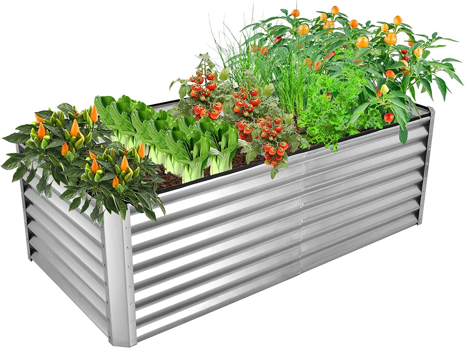 Safstar Galvanized Raised Garden Bed, 6 x 3 x 2 Ft Metal Raised Planter Box Kit with 4 Ground ...