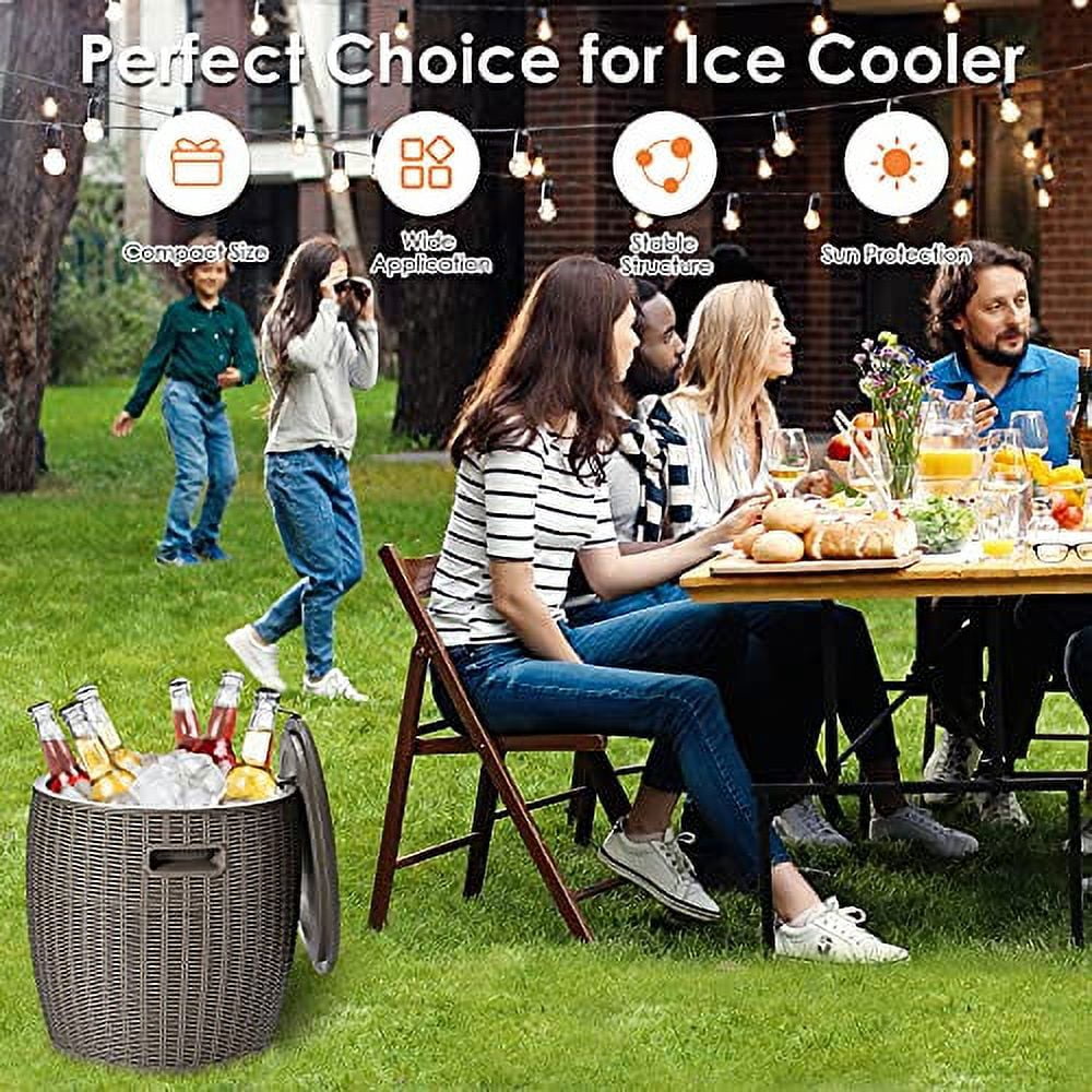Safstar Outdoor Cooler Table, 9.5 Gallon Ice Cool Table w/Top Lid, Side ...