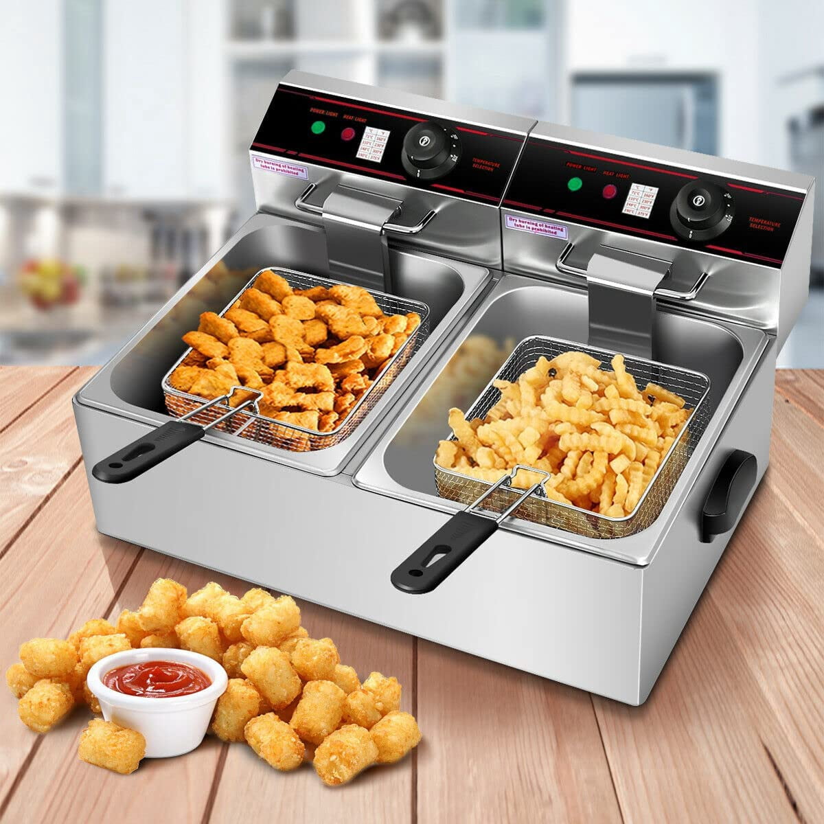 Safstar Professional Electric Deep Fryer, Dual Tank Stainless Steel ...