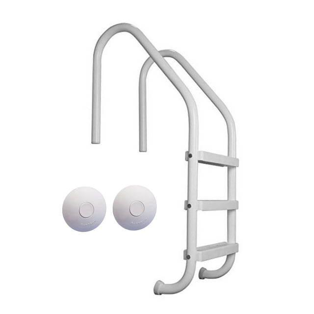 Saftron Heavy Duty 3-Step Inground Pool Ladder & Anchor Socket Cover, 2 ...