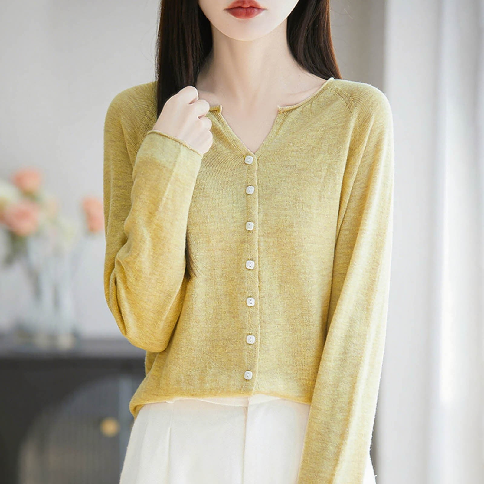 Safufu Women's Cardigans Long Sleeve Ladies Button Down Classic Crew ...
