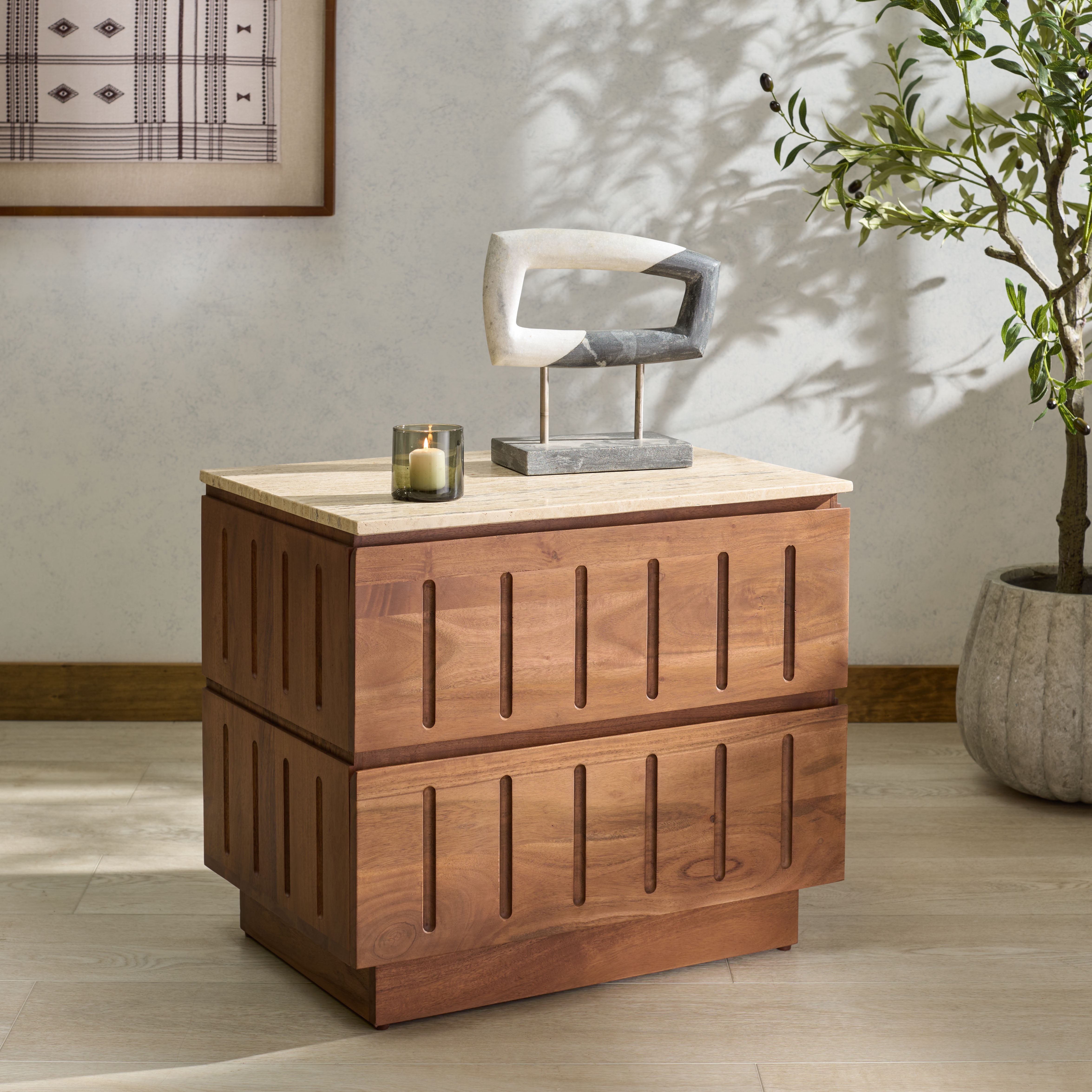 Safvaieh Couture Kaylissa Modern Marble and Travertine Nightstand ...