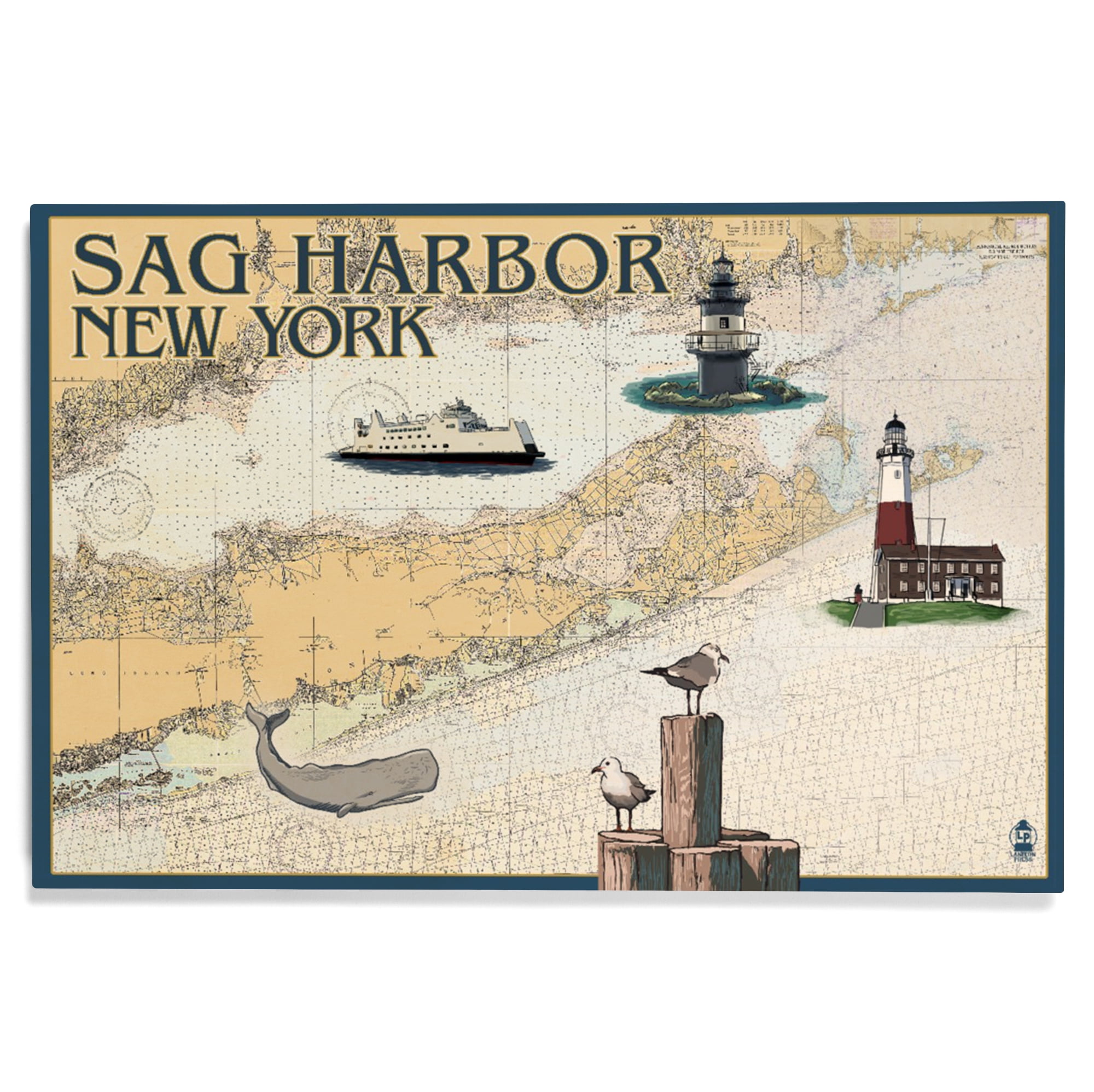 Sag Harbor, New York, Nautical Chart Birch Wood Wall Sign (12x18 Rustic Home Decor, Ready to ...