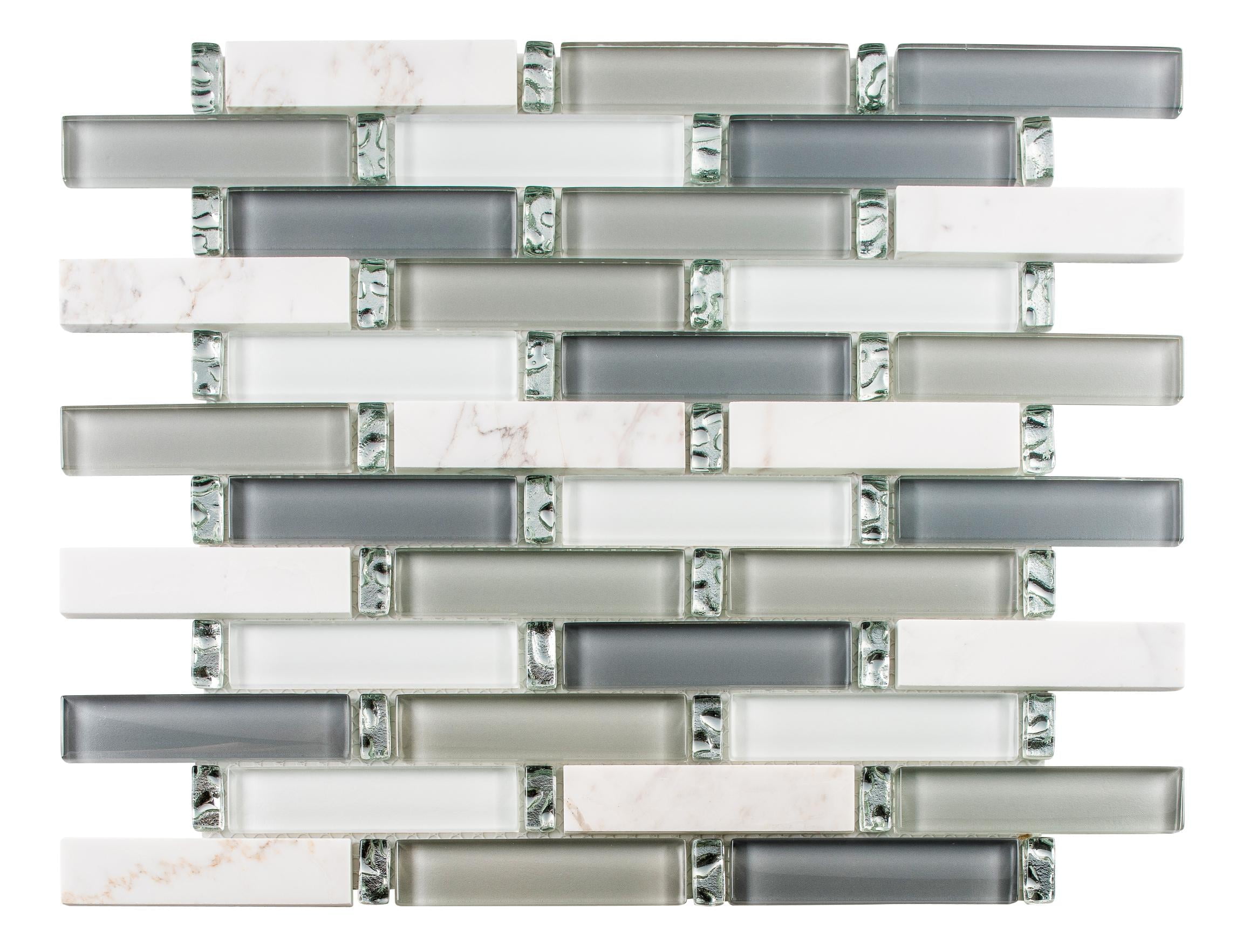 Saga Folklore Gray 1-in. Brick Joint Matte Glass and Marble Mosaic Wall ...