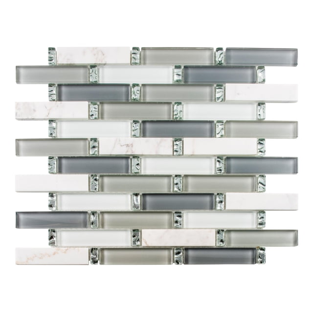 Saga Folklore Gray 1-in. Brick Joint Matte Glass and Marble Mosaic Wall ...
