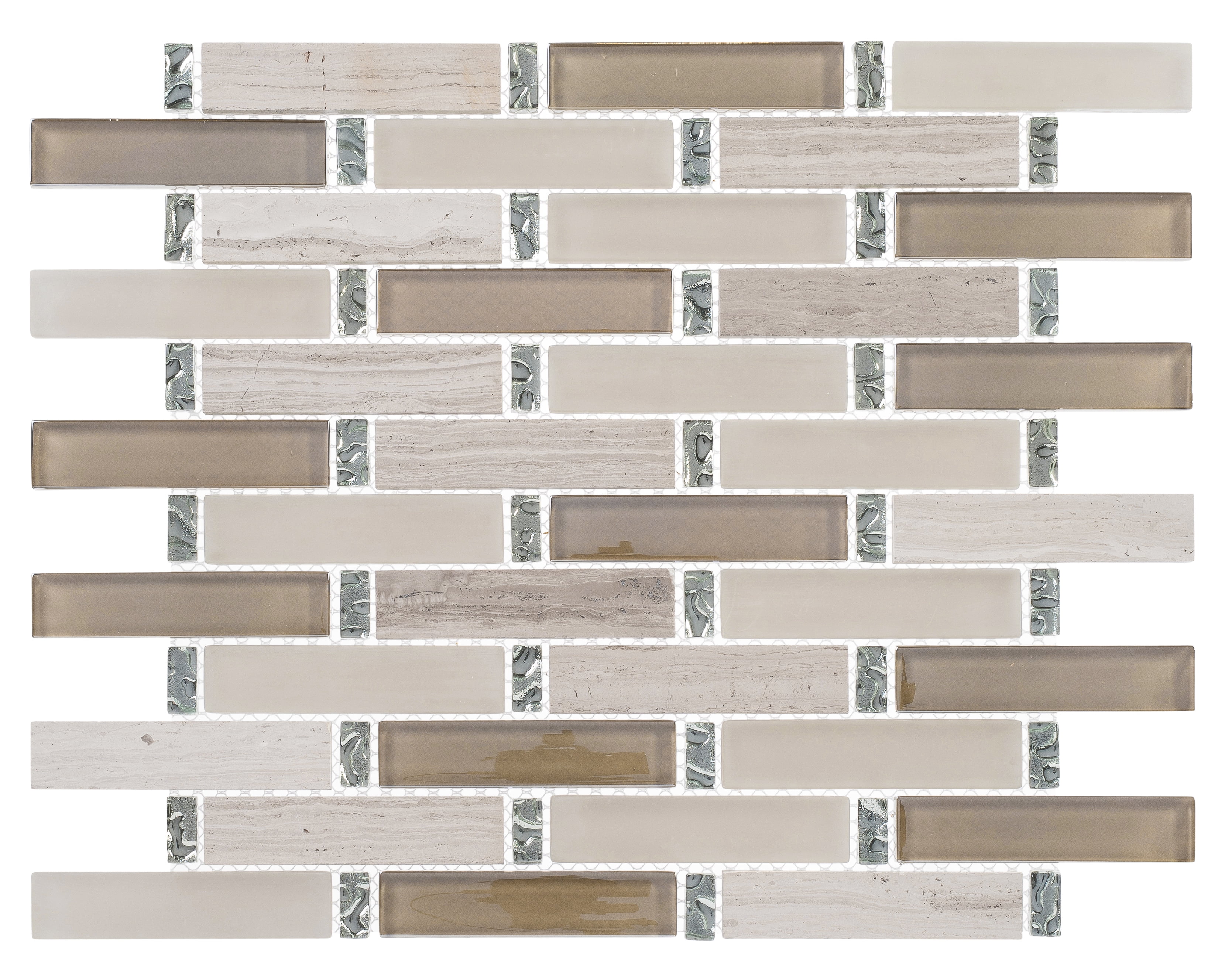 Saga Heroic Beige 1-in. Brick Joint Matte Glass and Marble Mosaic Wall ...