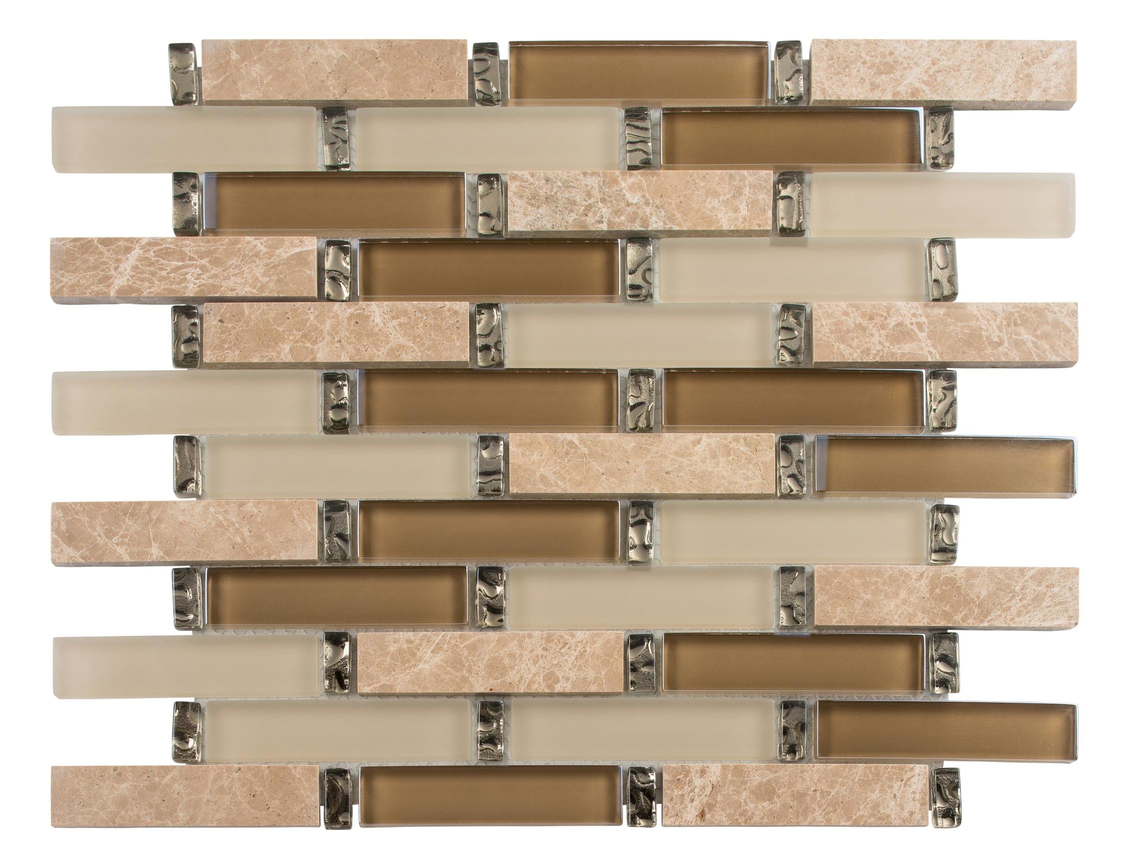 Saga Legend Brown 1-in. Brick Joint Matte Glass and Marble Mosaic Wall ...