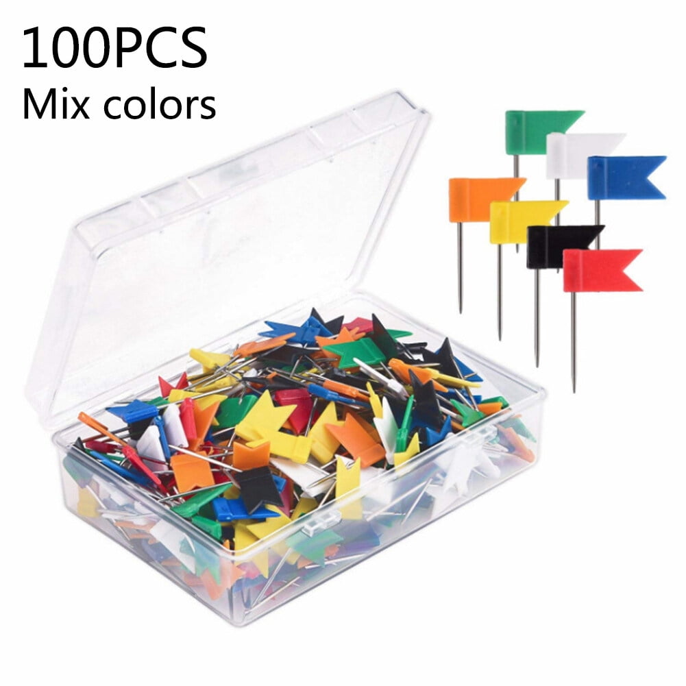 SagaSave 100Pcs Metal Push Pin Flag Pin Thumbtack Set for Cork Boards ...
