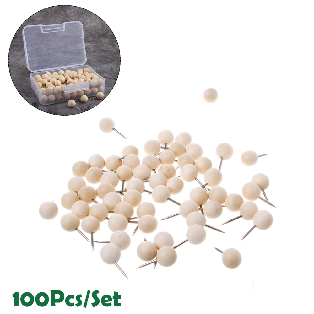 SagaSave 100Pcs Wooden Thumb Tack Ball Head Needle Point Pushpin with ...