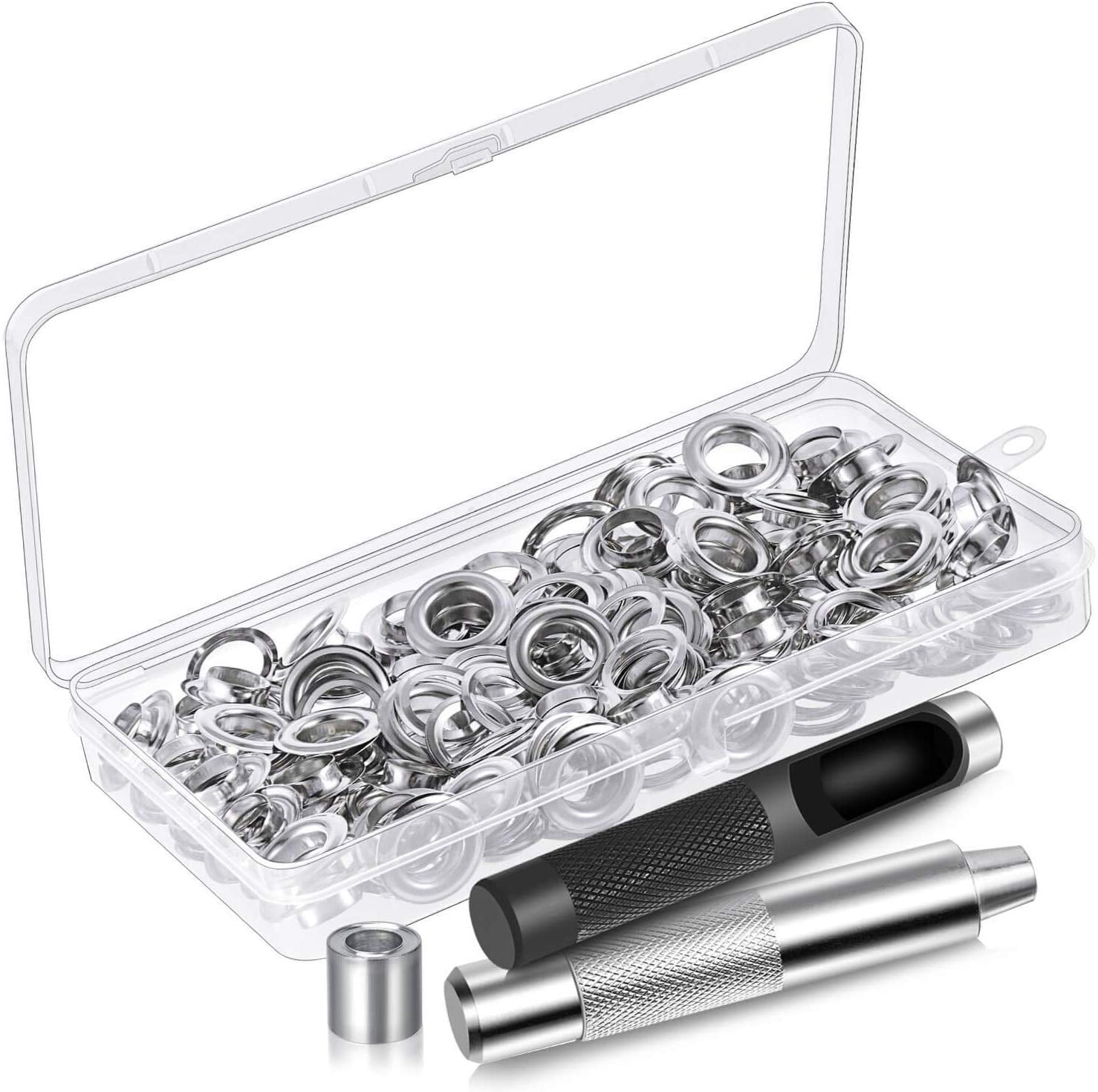 SagaSave 120Pcs Grommet Eyelets Kit Set with Storage Box Punch Base ...