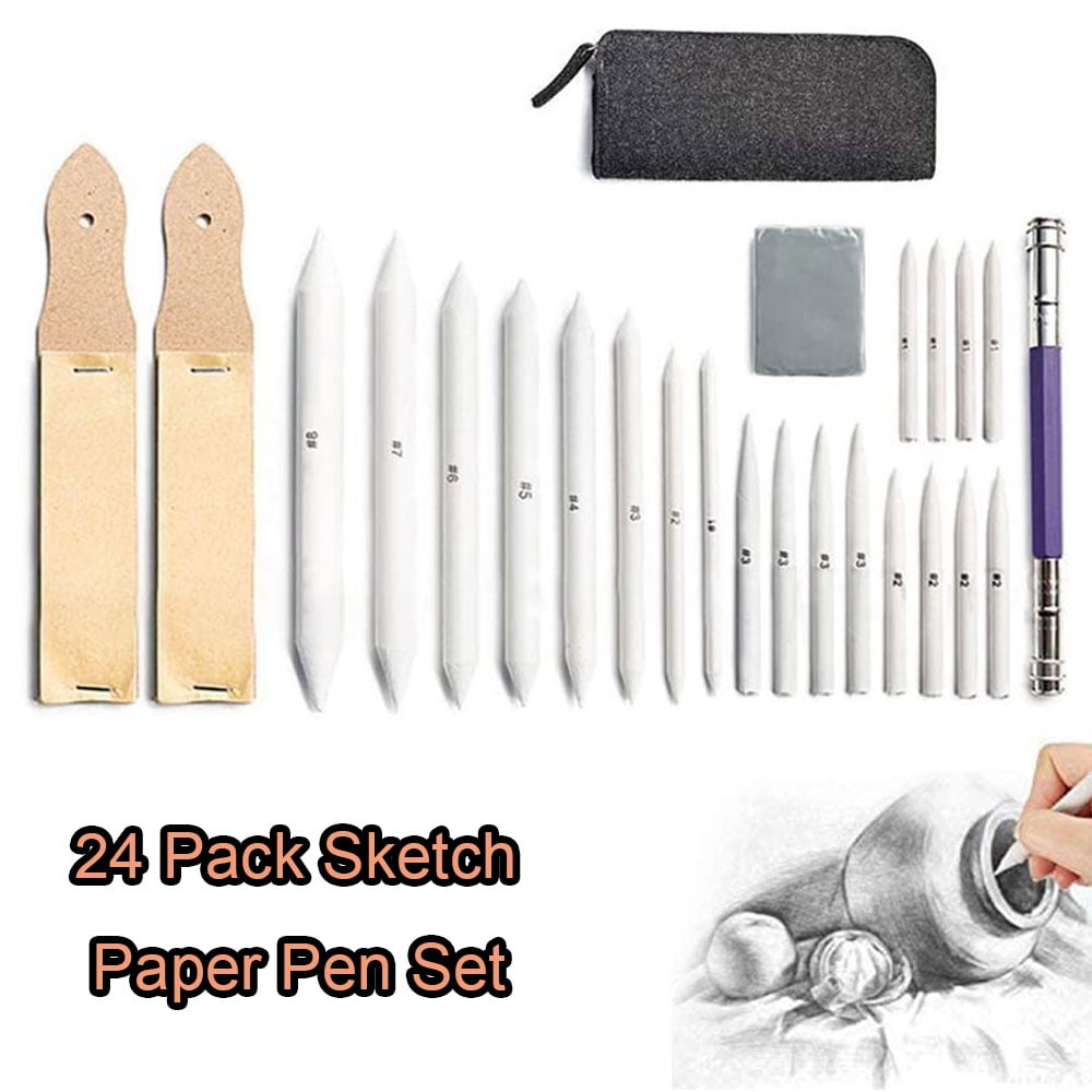 SagaSave 24Pcs Sketch Paper Pen Set Sand Paper Flexible Eraser Double ...