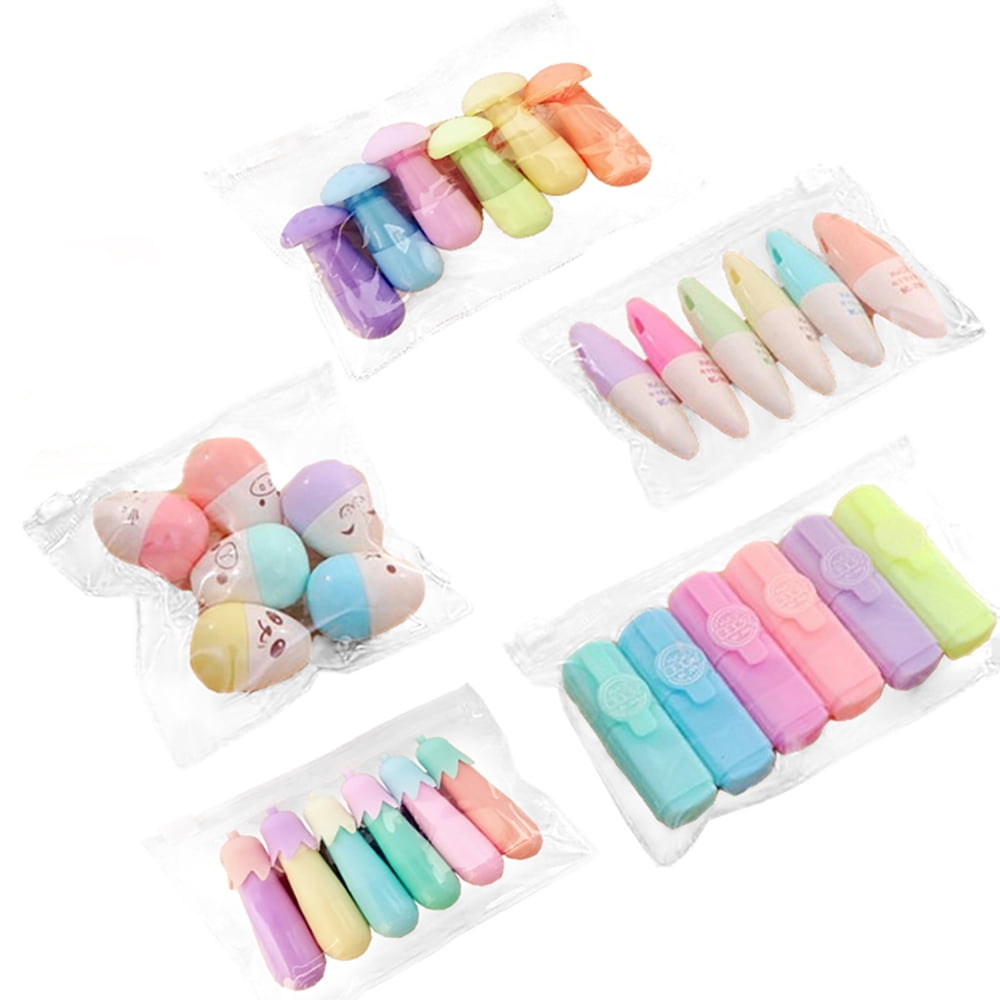 SagaSave 6Pcs Cartoon Mini Highlighter Pens Marks Pens Oblique Pen Head ...