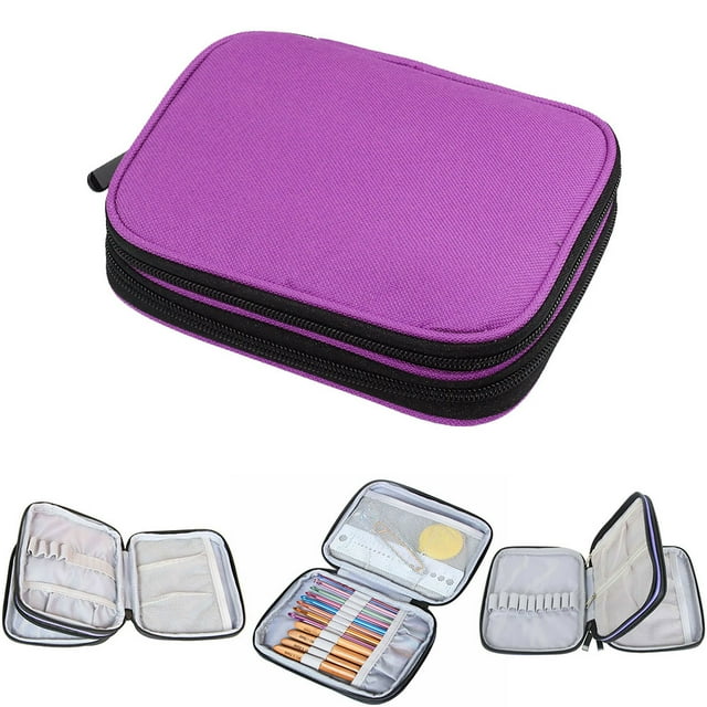 SagaSave Double Zipper Crochet Hooks Storage Bag Knitting Needles Case ...