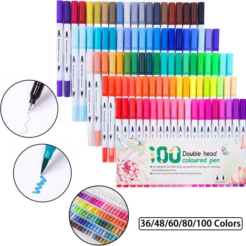 SagaSave Dual Tip Brush Pens Set Watercolour Pens 36-100 Colors for ...