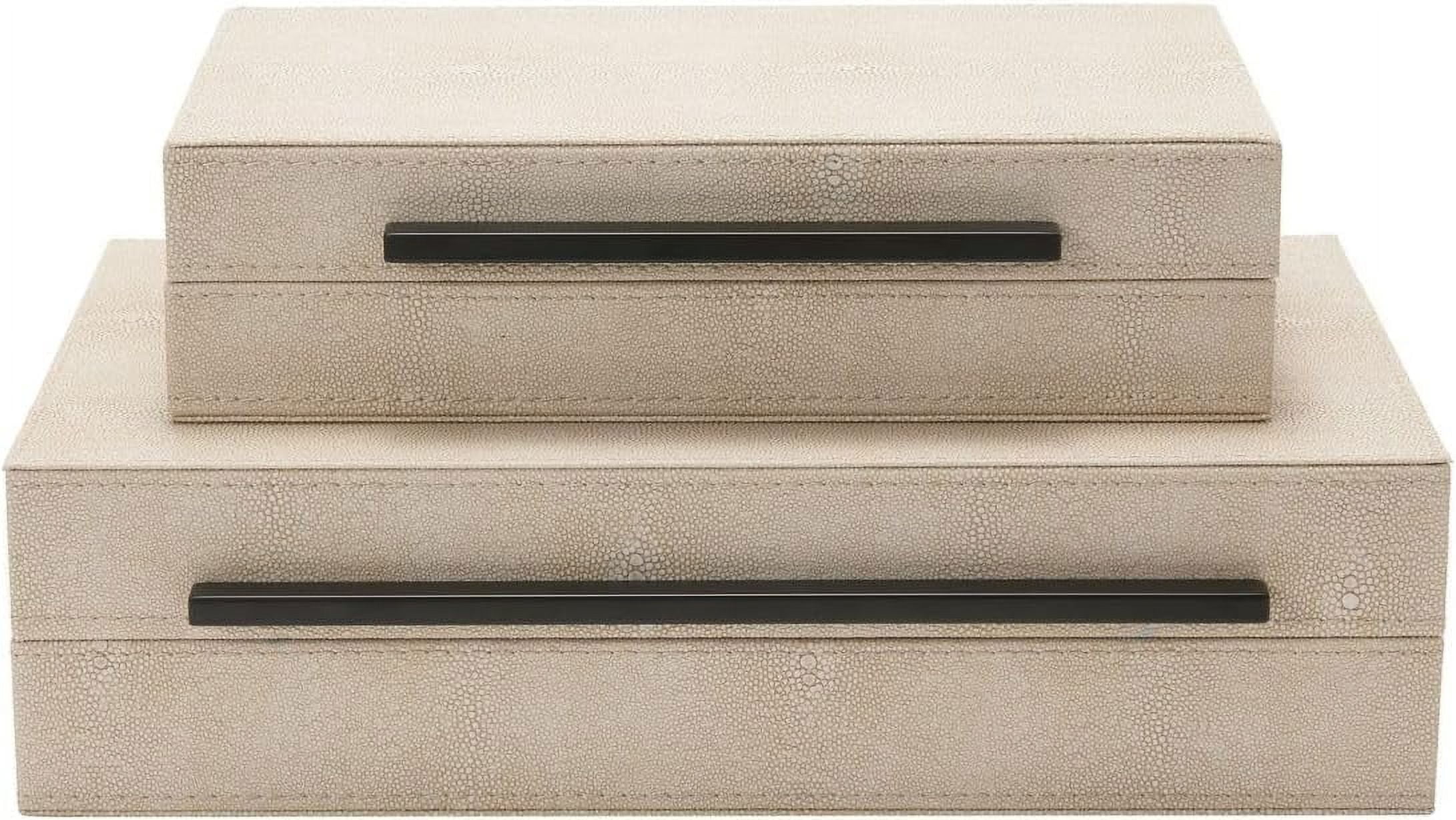 Sagala Set of 2 Ivory Shagreen Decorative Boxes With Black Metal ...