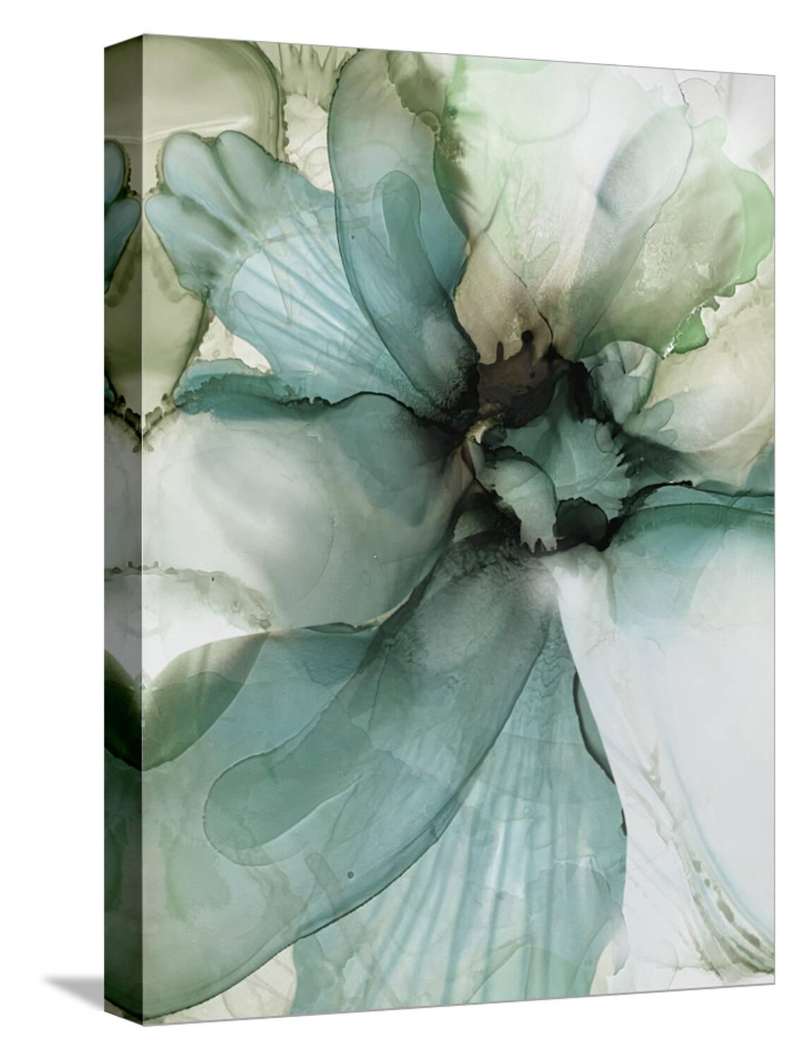 Art.com Sage And Teal Flowers 2 Stretched Canvas Print Wall Art by Emma ...