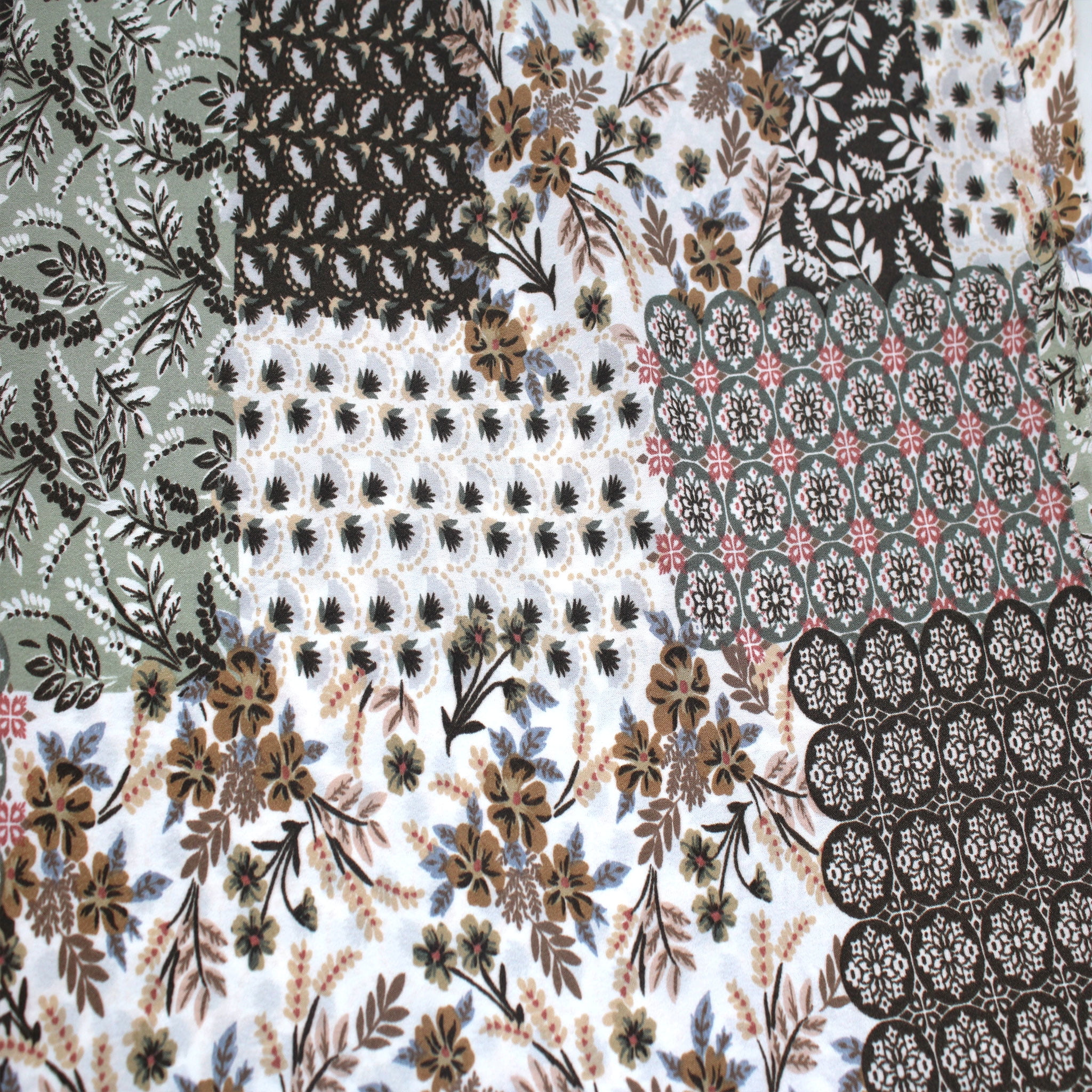 Sage Camel Floral Patchwork Printed Stretch Satin Fabric, DIY Projects ...