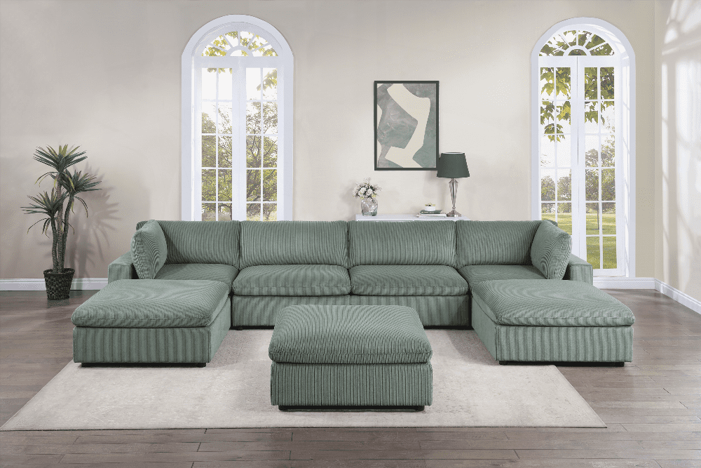 Sage Color 7pc Modular Sectional Set - Corduroy Upholstery for Living ...