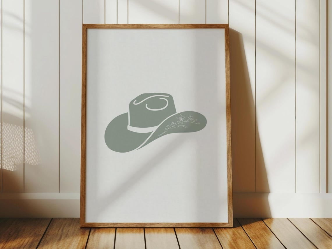 Sage Cowboy Hat Print, Cowgirl Wall Art, Girly Western Print, Trendy ...
