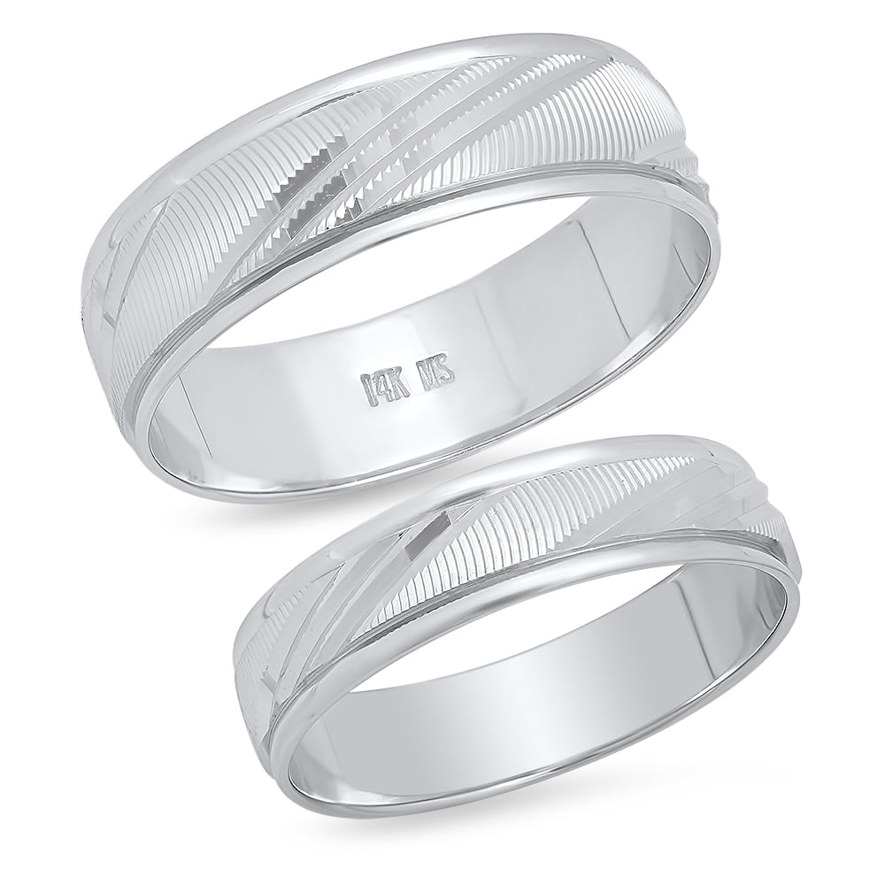 Sage Designs His and Hers Rings 14K Solid White Gold Laser Cut Pattern ...