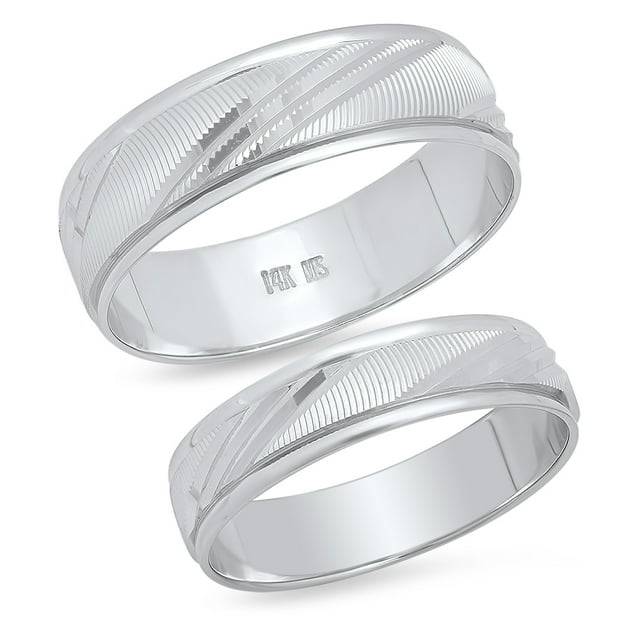 Sage Designs His and Hers Rings 14K Solid White Gold Laser Cut Pattern ...