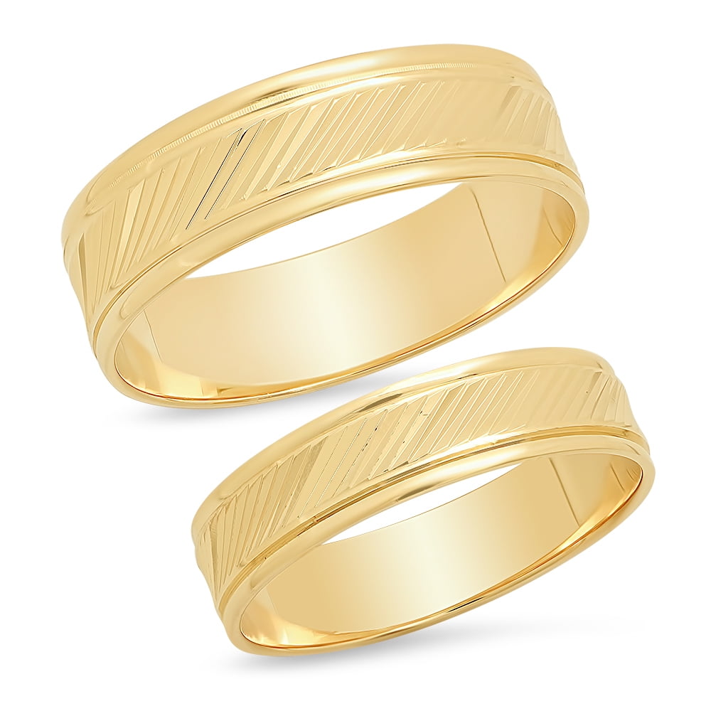 Sage Designs His and Hers Rings 14K Solid Yellow Gold Slant Laser Cut ...