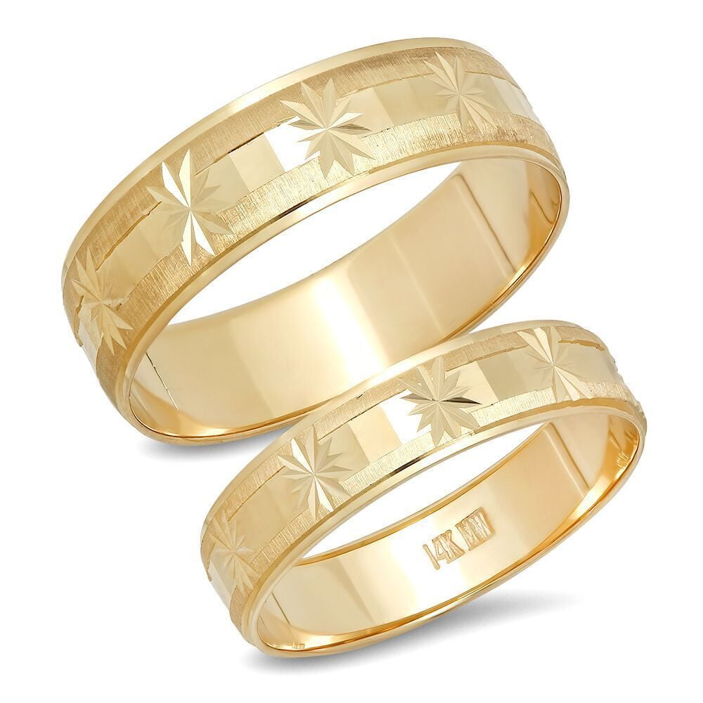 Sage Designs His and Hers Rings 14K Solid Yellow Gold Snowflake Pattern ...
