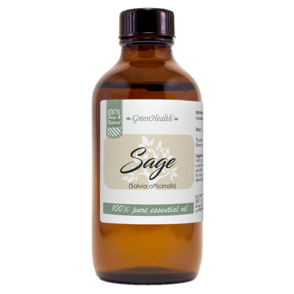 Sage Essential Oil - 4 fl oz (118 ml) Glass Bottle w/ Cap - 100% Pure ...