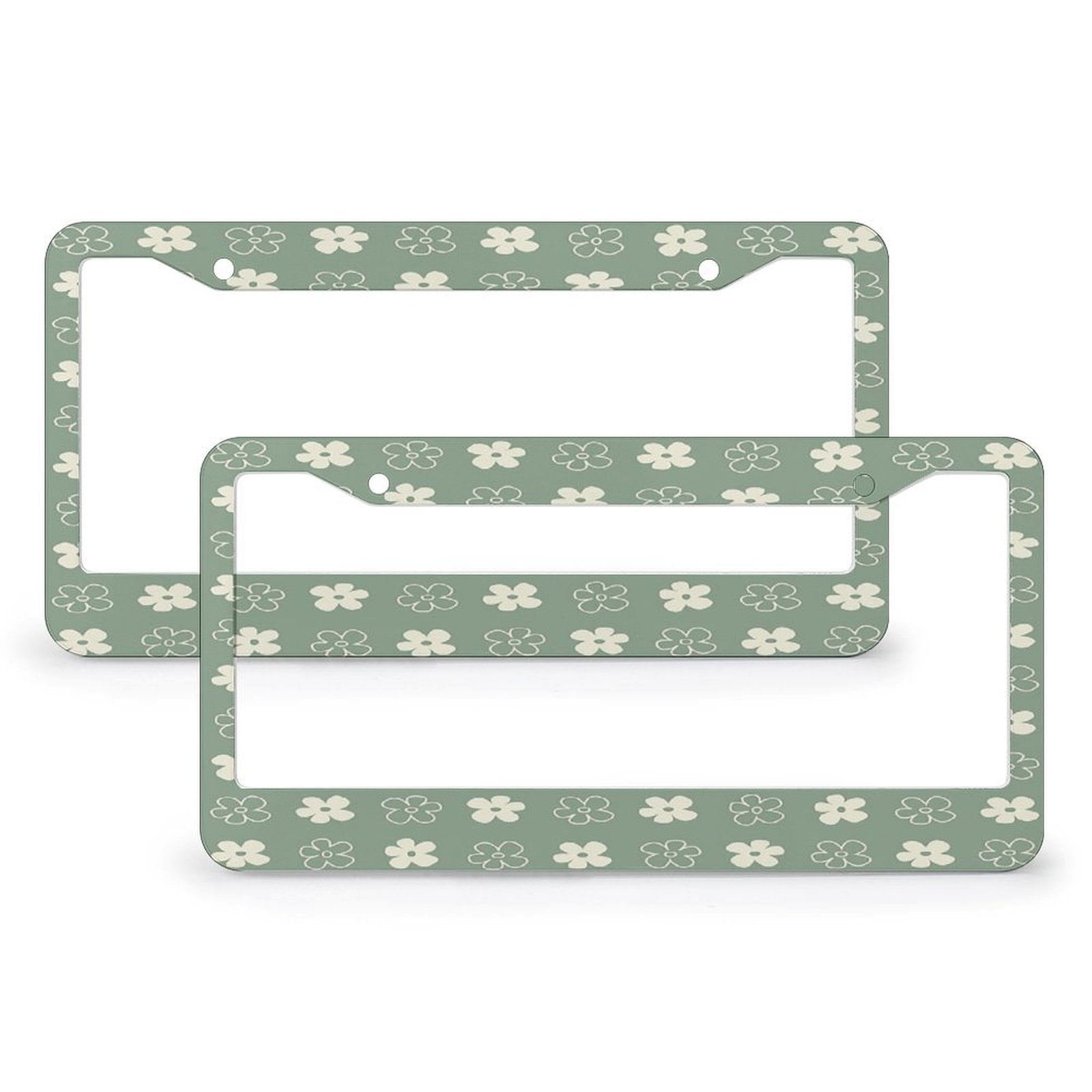 Sage Floral License Plate Frame Holder - 2 Pack Universal Aluminum ...