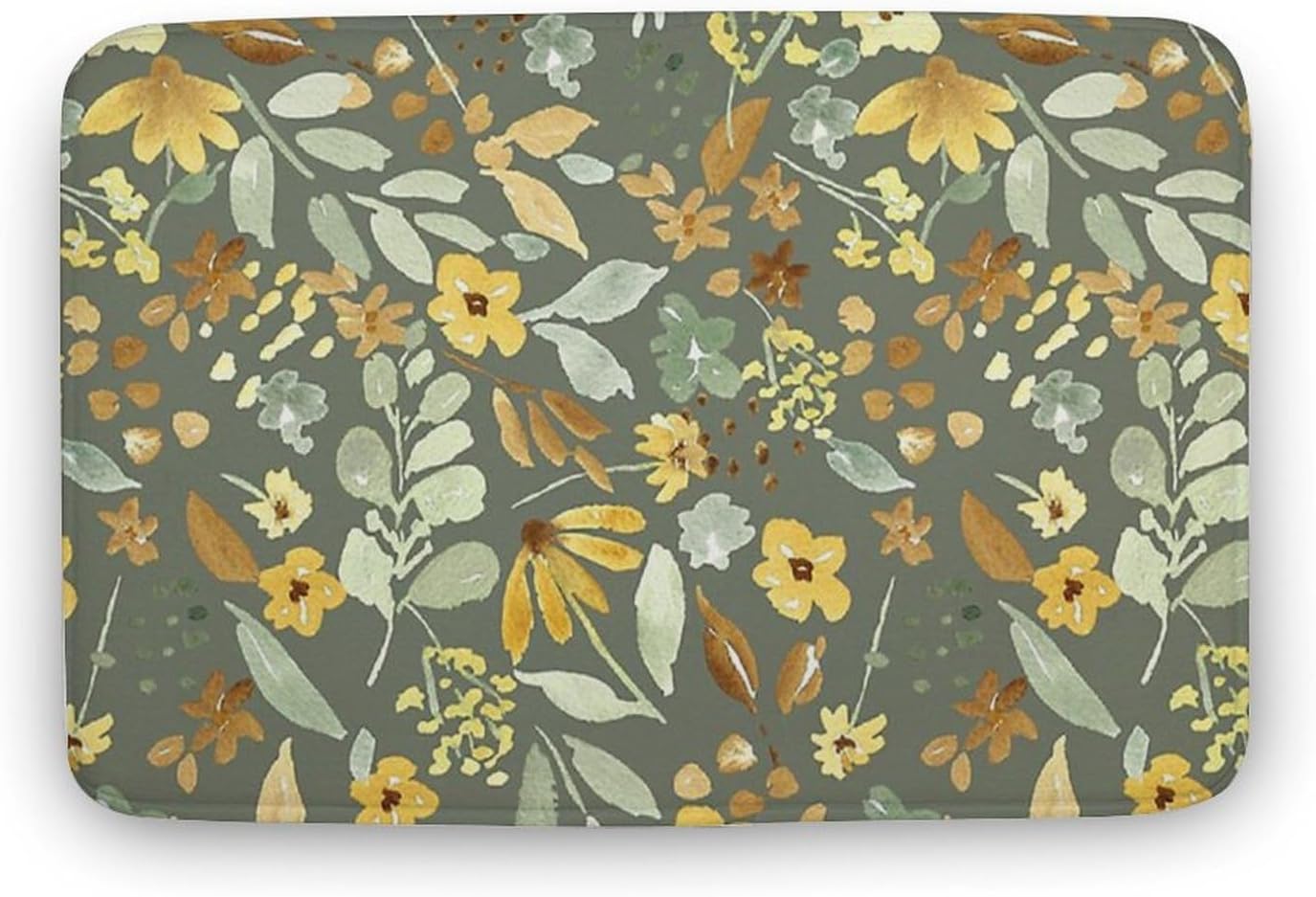 Sage Floral Watercolor Boho, Yellow and Brown Non-Slip Bathtub Mat, 16 ...
