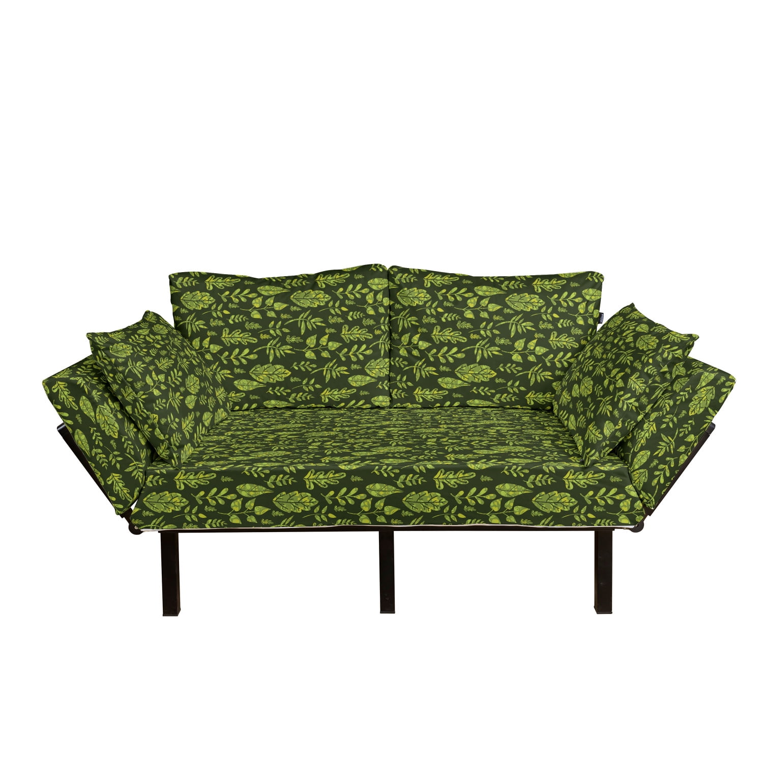 Sage Futon Couch, Patterned Green Leaves Nature Inspired Composition ...