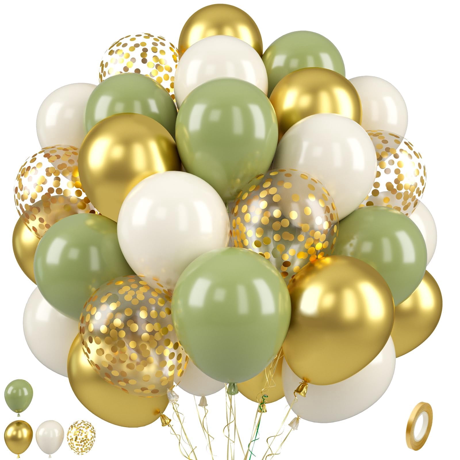 Sage and Gold Balloons, 50 AFN1PCS Sage Party Balloons, 12 Inch ...