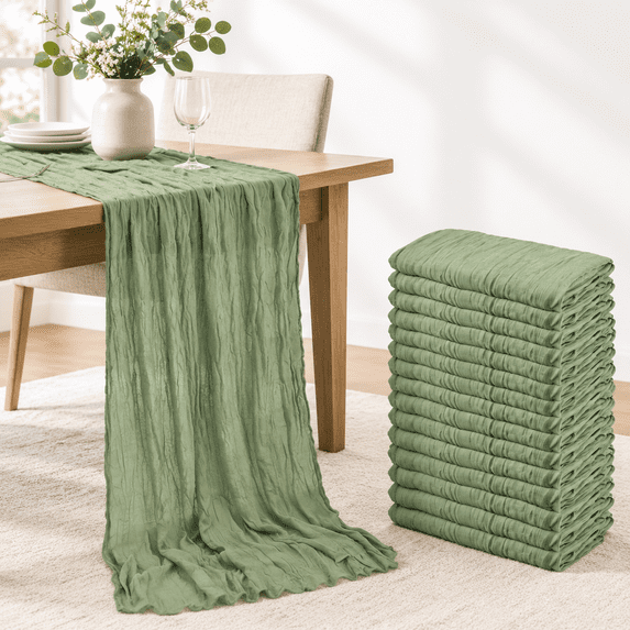 Sage Green 16 Pack 10ft Boho Gauze Cheesecloth Table Runner for Wedding ...