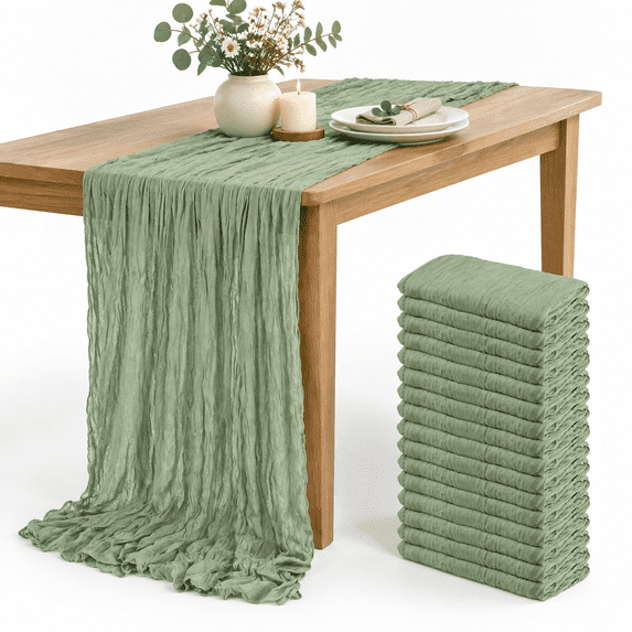 Sage Green 16 Pack Cheesecloth Table Runners, 20 x 120 Inch Semi Sheer ...