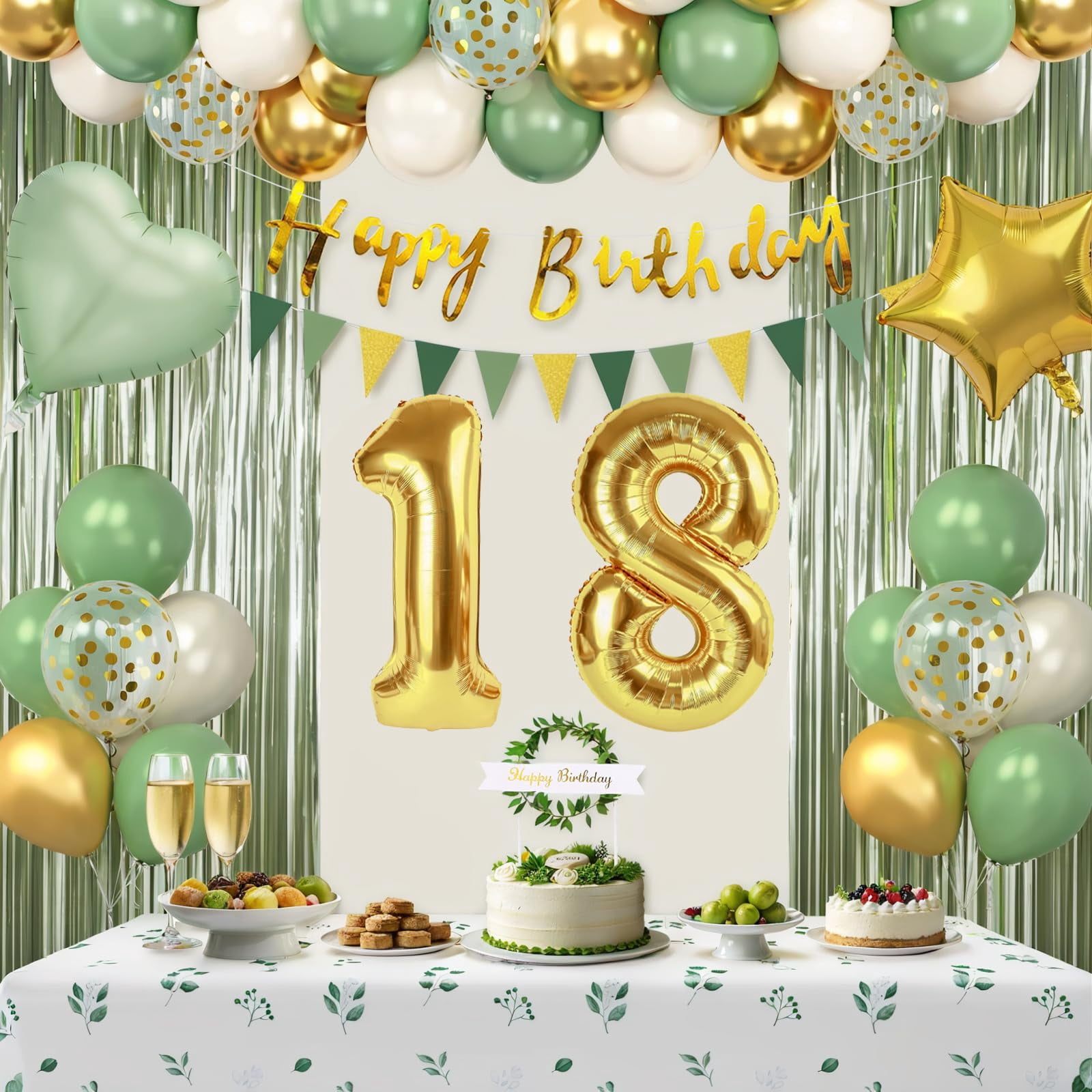 Sage Green 18th Birthday Decorations for KKS1 Girls, Happy 18th ...