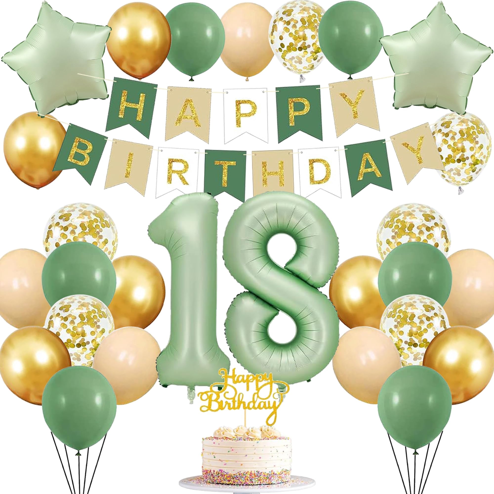 Sage Green 18th Birthday Decorations for KKS1 Girls, Olive Green and ...