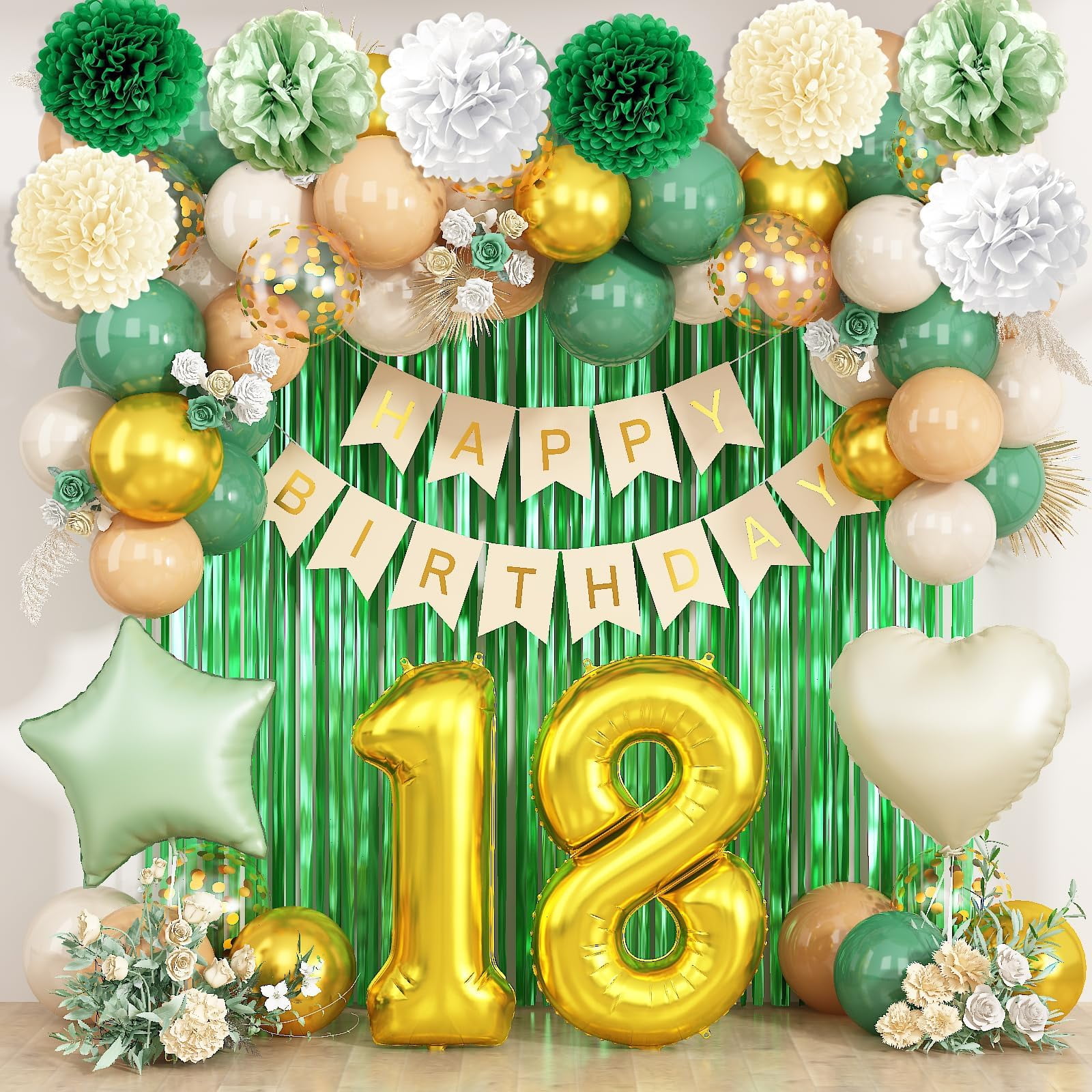 Sage Green 18th Birthday Decorations for MTN1 Boys Girls Number 18 ...