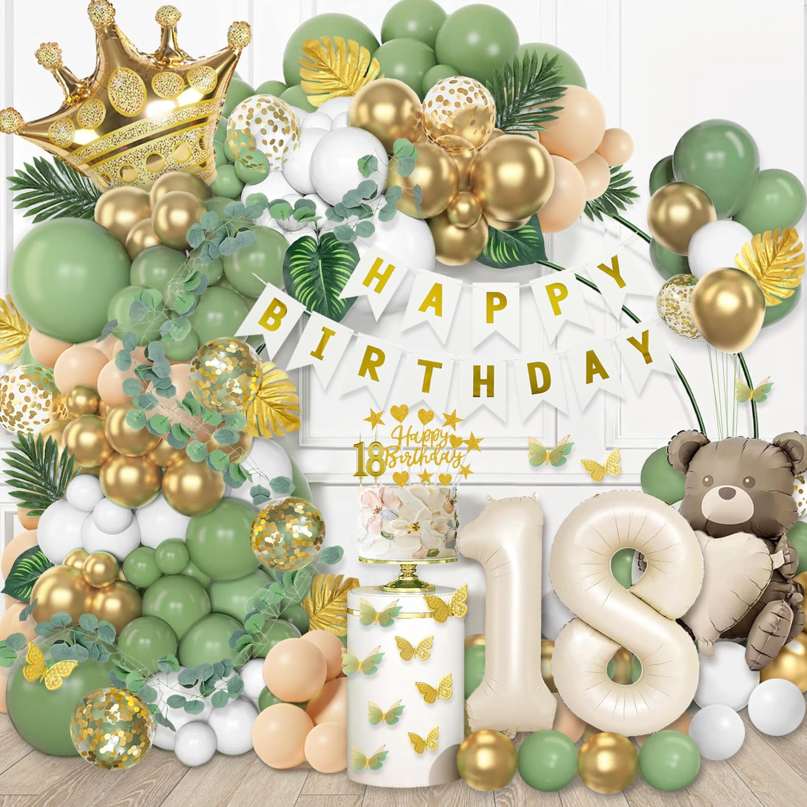 Sage Green 18th Decoration for KKS1 Girls, 18th Party Decoration, 5 ...