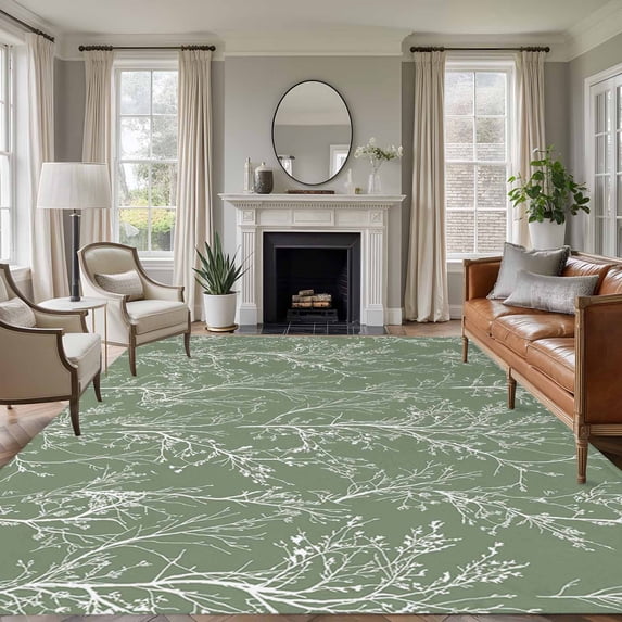 Sage Green 5x7 Area Rugs for Living Room, White Tree Branch Botanical ...