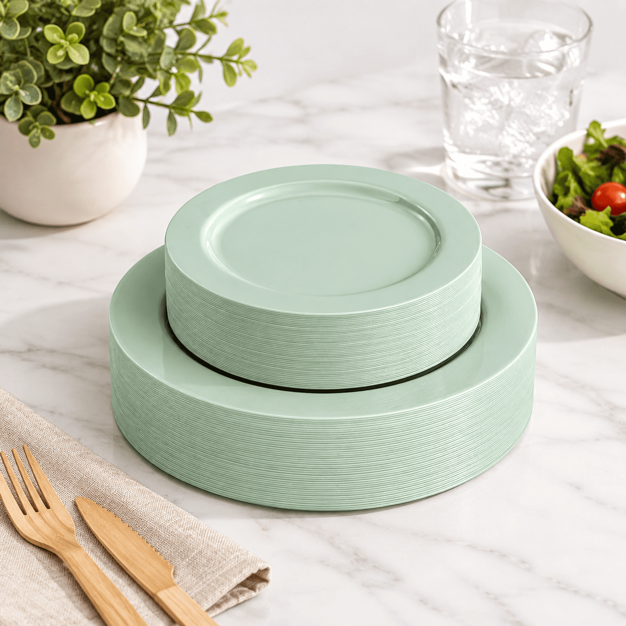 Sage Green 60 Count Heavy Duty Plastic Disposable Party Plates Set ...