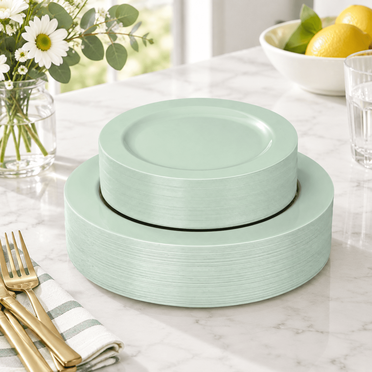 Sage Green 60 Count Heavy Duty Plastic Disposable Party Plates Set ...