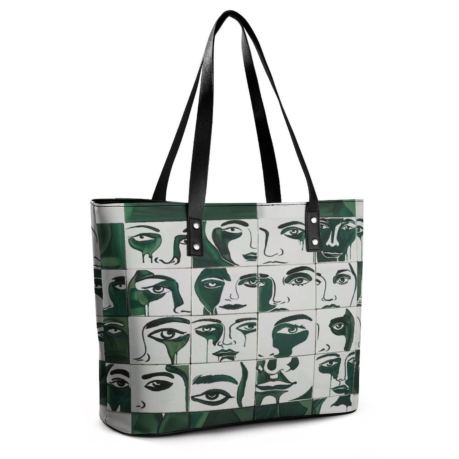 Sage Green Abstract Art Figure Woman Leather Handbags Large Tote Bag ...