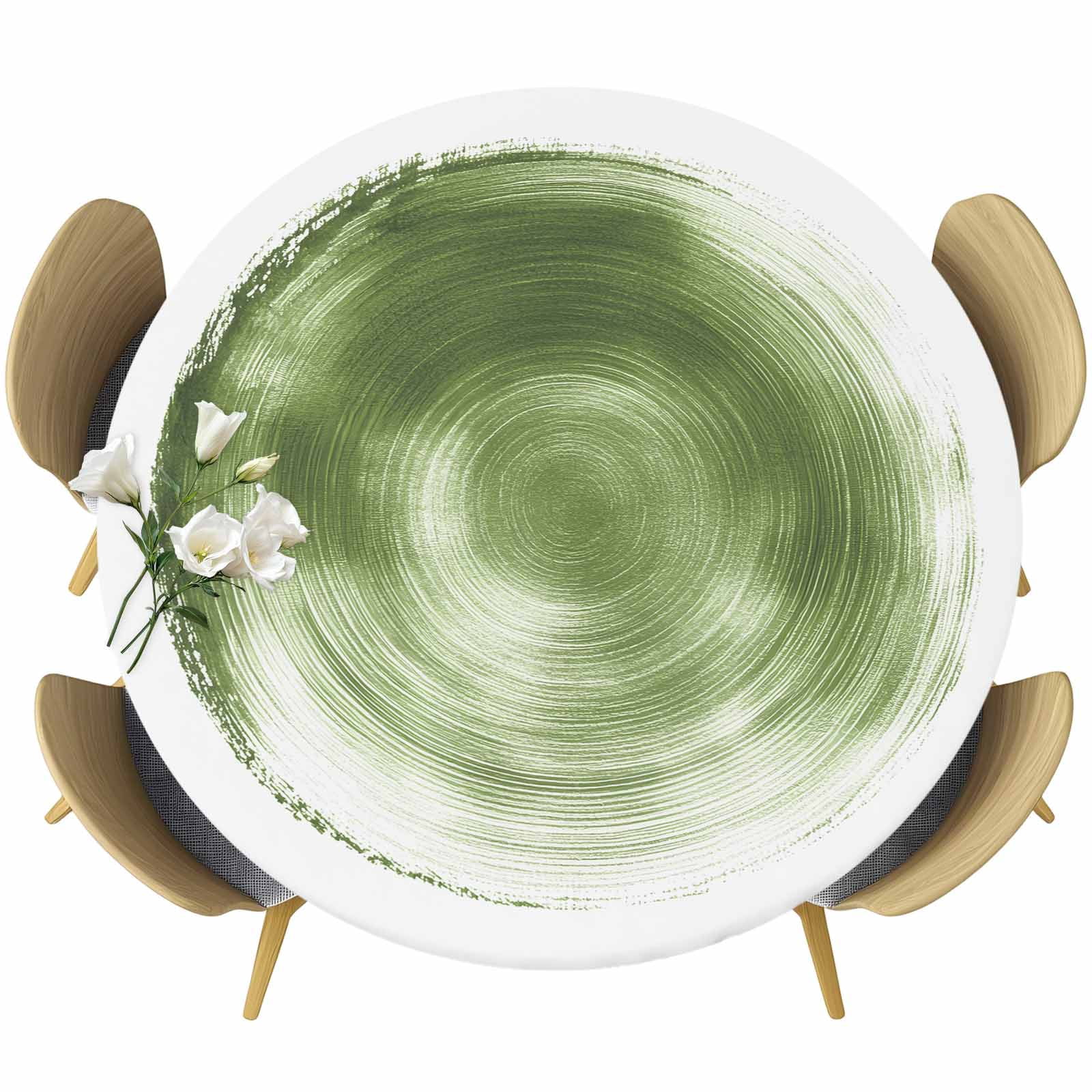 Sage Green Abstract Art Round Tablecloth 55-60 Inch Round Fitted Table ...
