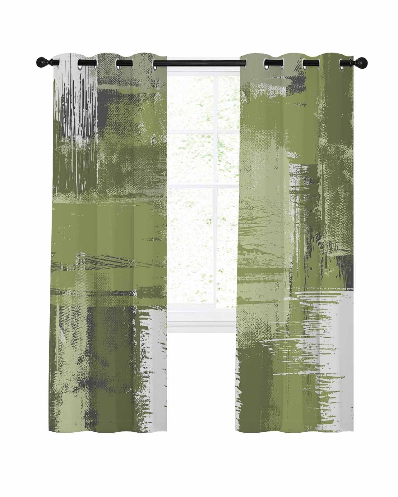 Sage Green Abstract Blackout Curtains, Light Blocking Print Window ...