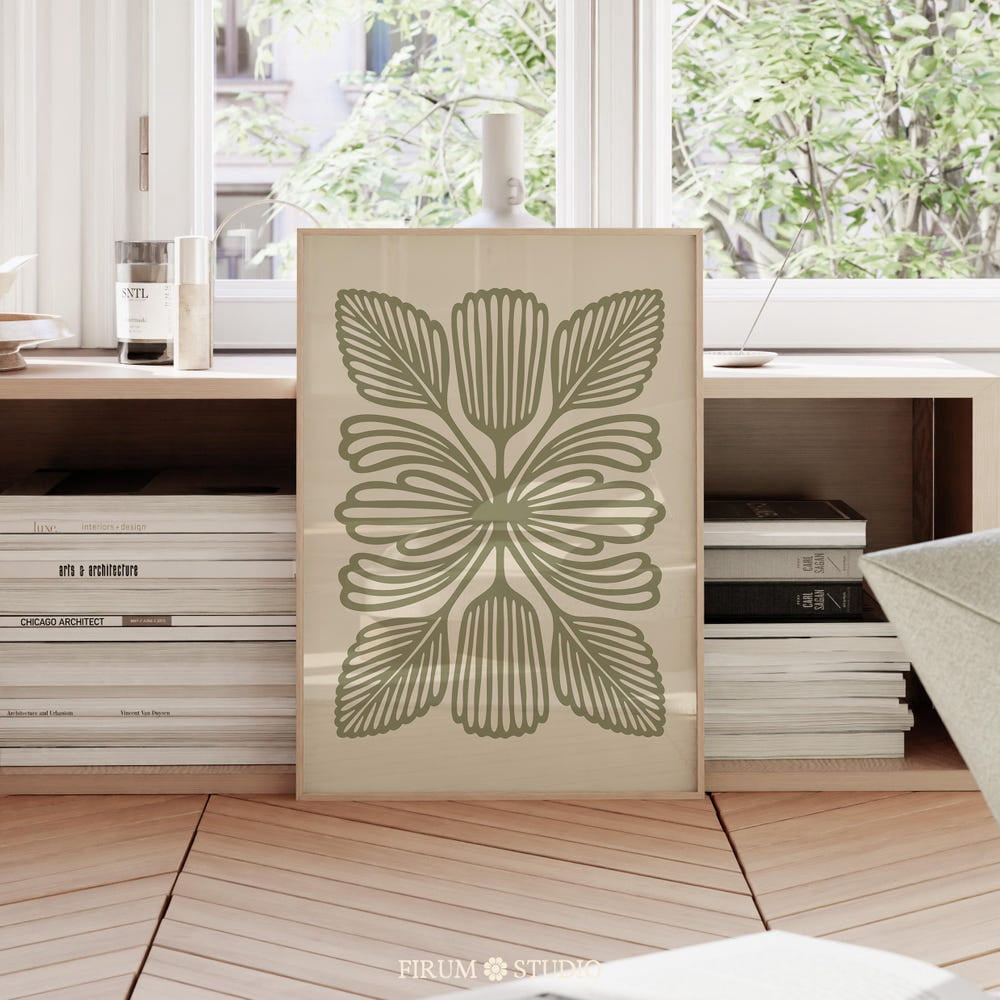 Sage Green Abstract Botanical Art, Muted Green Japandi Print, Modern ...