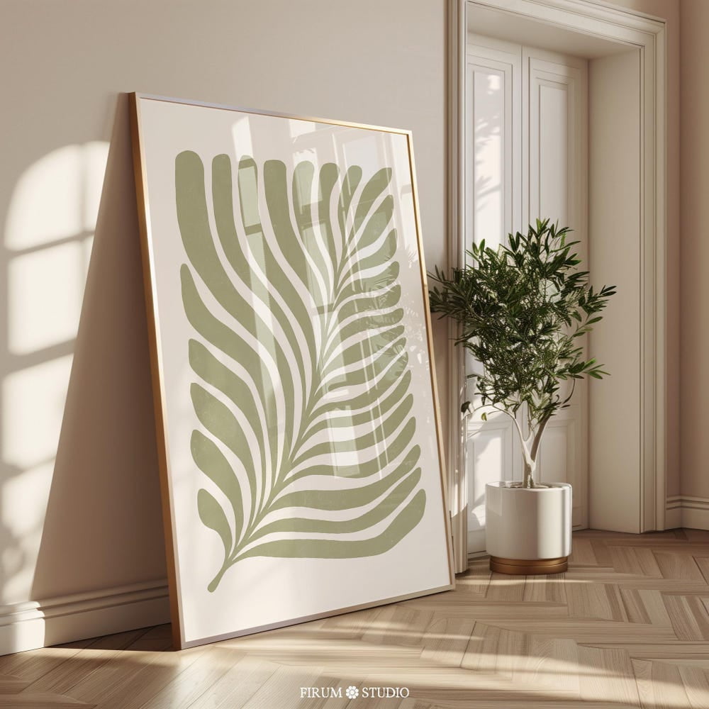 Sage Green Abstract Botanical Print, Large Abstract Organic Wall Poster ...