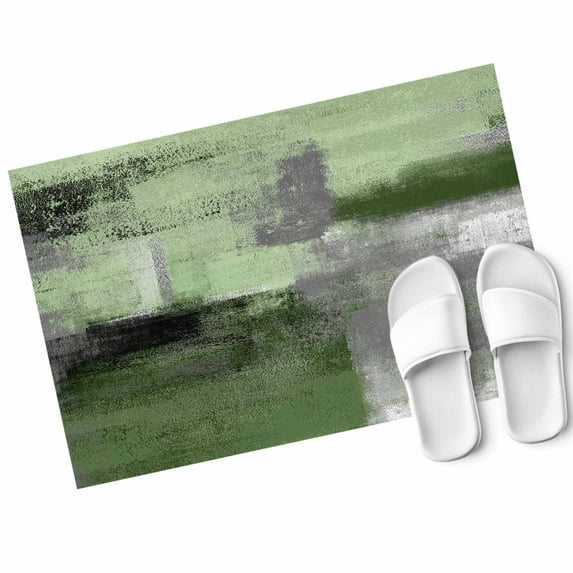 Sage Green Abstract Door Mat Modern Green Gray Non Slip Absorbent ...