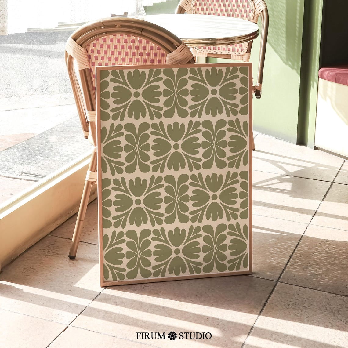 Sage Green Abstract Floral Tile Wall Art, Printable Boho Poster For ...
