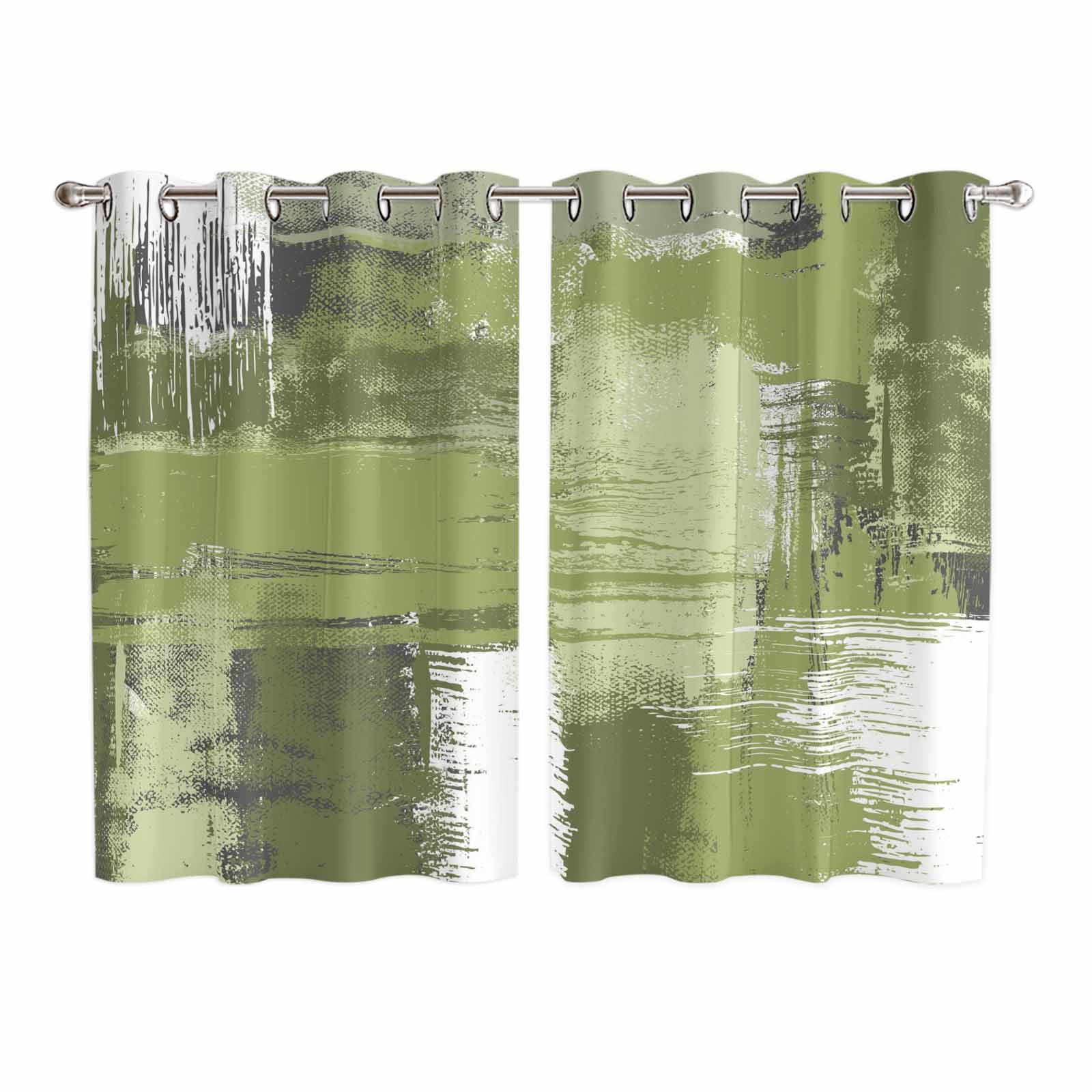 Sage Green Abstract Kitchen Curtains 63 Inch Length, Modern Mottled Art ...