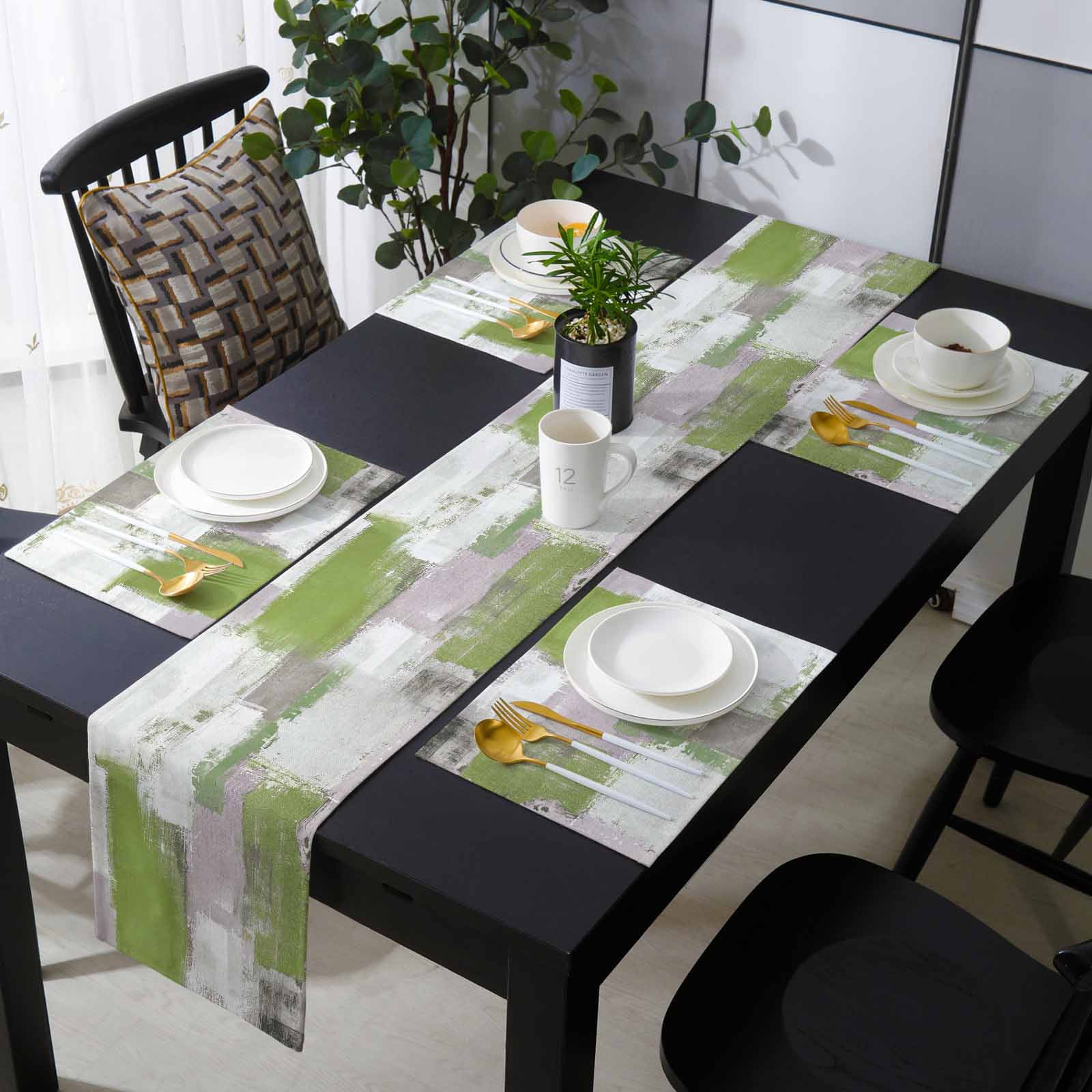 Sage Green Abstract Placemats Set of 4 with 70 Inches Long Table ...